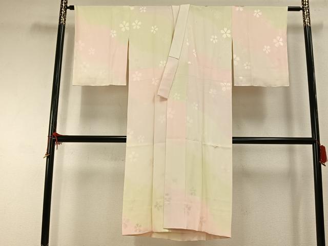 平和屋着物●長襦袢　袷　舞桜文　暈し染め　正絹　逸品　AABD8494fy