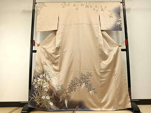 平和屋着物●訪問着　手描き　草花文　暈し染め　正絹　逸品　AABD8496fy