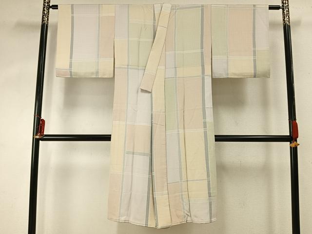 平和屋着物●長襦袢　単衣　格子　正絹　逸品　AABD8510fy