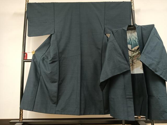 平和屋着物●男性　紬　アンサンブル　褐返色　正絹　逸品　AABD8539fy