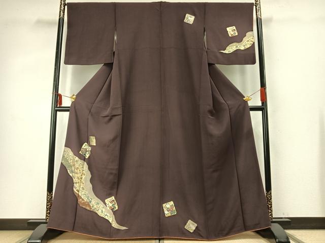 平和屋着物●訪問着　道長色紙花文　金彩　正絹　逸品　AABD8543fy