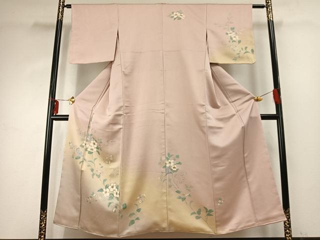 平和屋着物●訪問着　枝花文　暈し染め　金通し地　正絹　逸品　未使用　AABD8547fy