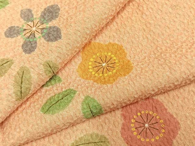 平和屋着物●上質な小紋　草花文　正絹　逸品　未使用　AABD8553fy