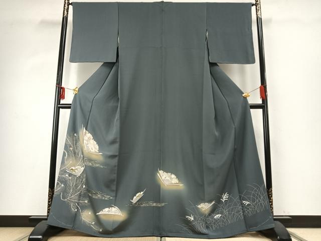 平和屋着物●訪問着　扇面花文　暈し染め　金銀彩　正絹　逸品　未使用　AABD8560fy