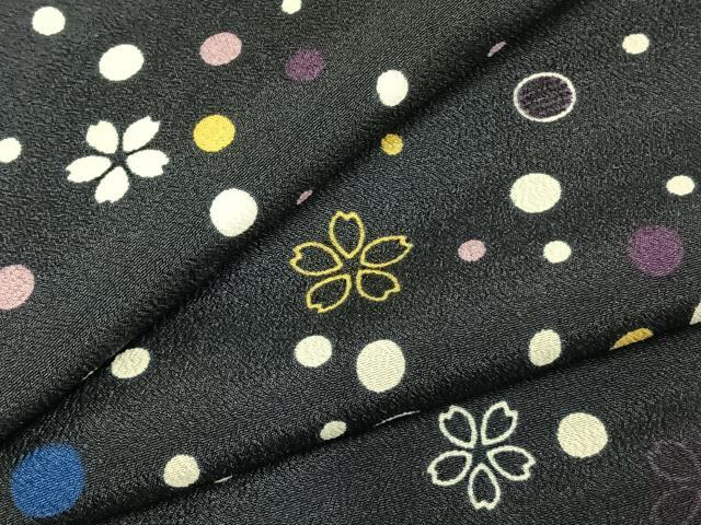 平和屋着物●小紋　舞桜文　ロング丈　洗える着物　未使用　AABD8565fy