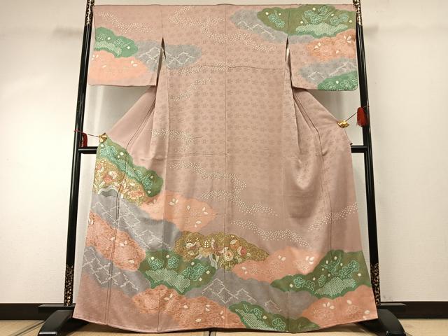 平和屋着物●訪問着　絞り　刺繍　花蝶文　金糸　金彩　正絹　逸品　AABD8631fy