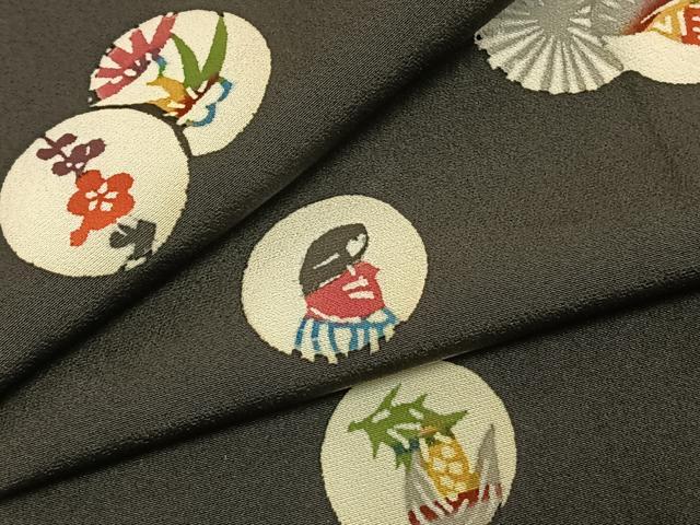 平和屋着物●上質な小紋　型染め　丸文　黒地　正絹　逸品　AABD8649fy