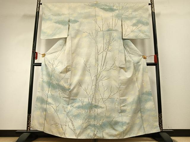 平和屋着物●石川県指定無形文化財　牛首紬　白山工房　手織り　訪問着　作家物　樹林文　正絹　逸品　AABD8675fy