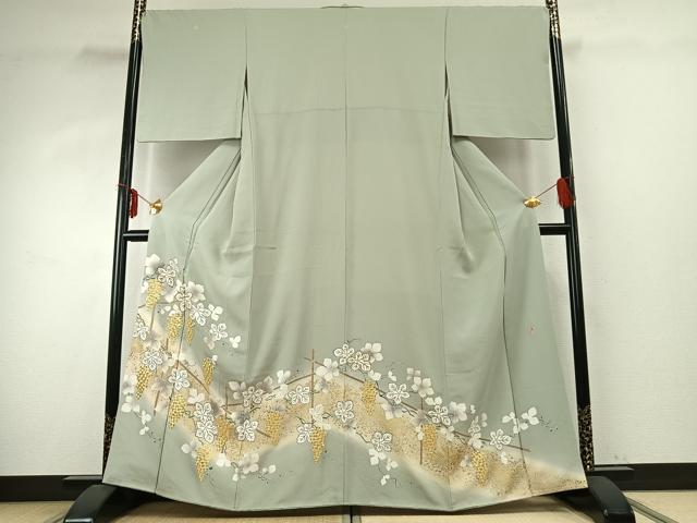 平和屋着物●豪華色留袖　友禅　作家物　駒刺繍　葡萄蔦の葉文　暈し染め　金糸　金彩　正絹　逸品　AABD8686fy