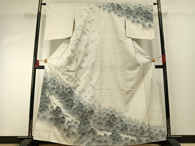 平和屋着物●訪問着　紬地　作家物　手描き　京都保津川下り　正絹　逸品　AABD8714fy