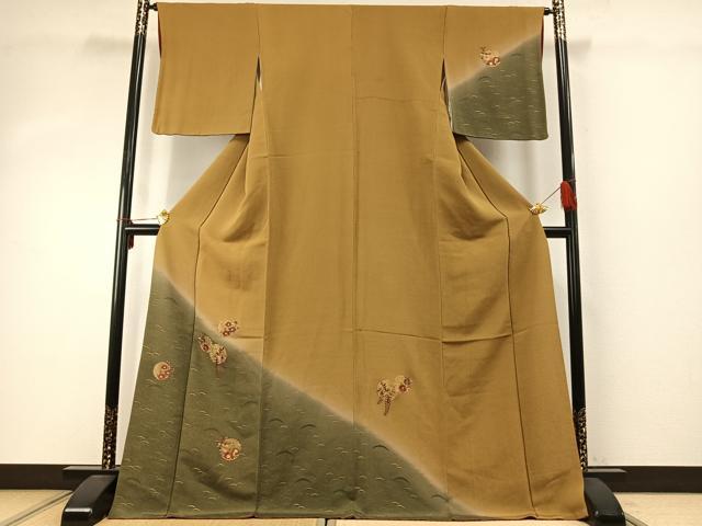 平和屋着物●訪問着　駒刺繍　雪輪花文　暈し染め　金糸　金彩　ロング丈　正絹　逸品　AABD8722fy