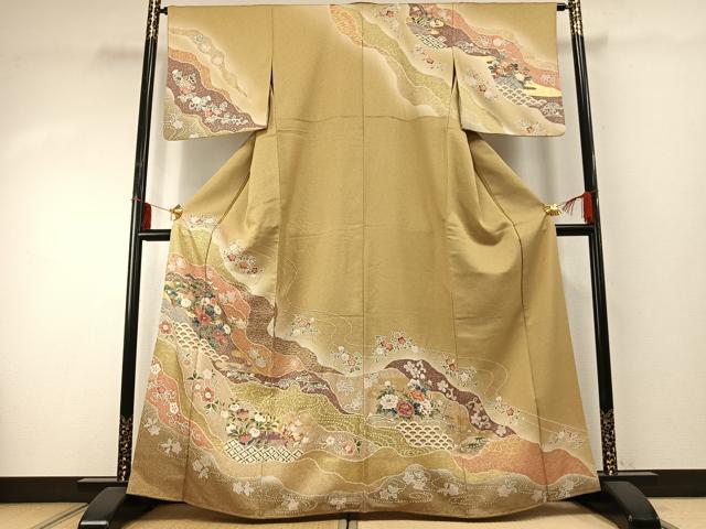 平和屋着物●訪問着　道長花文　金彩　銀通し地　正絹　逸品　AABD8772fy