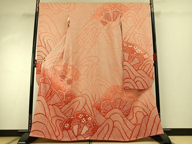 平和屋着物●豪華振袖　総絞り　扇面花文　正絹　逸品　AABD8779fy