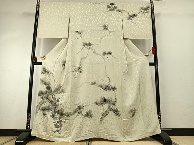 平和屋着物●訪問着　作家物　手描き　葡萄蔦の葉文　金銀彩　正絹　逸品　AABD8783fy