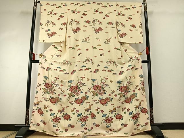 平和屋着物●訪問着　型染め　花蝶文　正絹　逸品　AABD8786fy