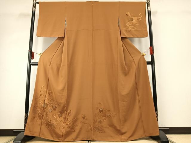 平和屋着物●無地絵羽訪問着　総刺繍　草花文　金銀糸　正絹　逸品　AABD8797fy