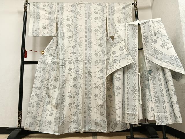 平和屋着物●本場大島紬　アンサンブル　道中着セット　白大島　更紗文　さが美扱い　正絹　逸品　AABD8811ph