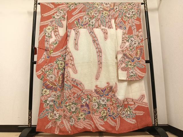 平和屋着物●名門　藤娘きぬたや・総絞り　振袖　辻が花　花蝶文　暈し染め　正絹　逸品　AABD8833ph