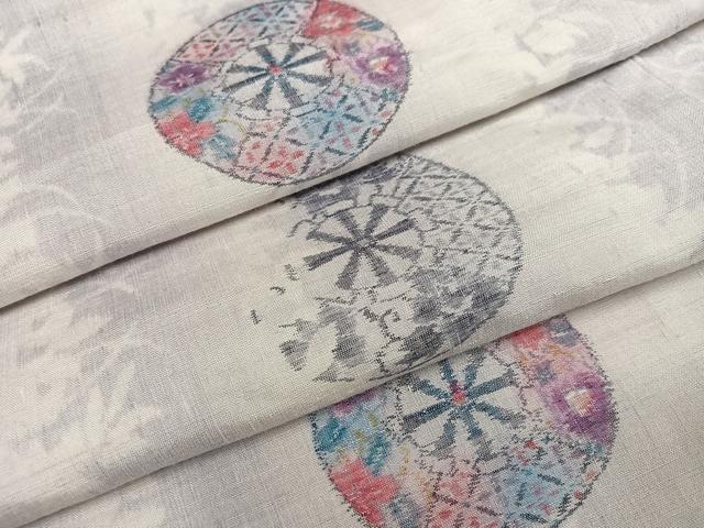 平和屋着物●小千谷紬　源氏車草花文　正絹　逸品　未使用　AABD8876ph