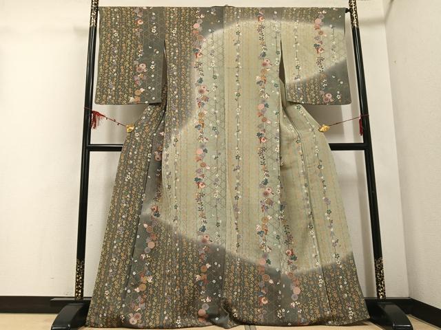 平和屋着物●訪問着　草花文　暈し染め　金彩　鬼しぼ縮緬　正絹　逸品　AABD8878ph