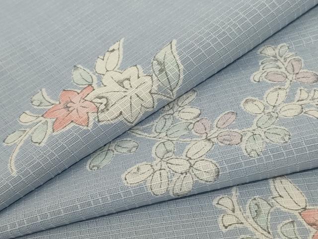 平和屋着物＊夏物　小紋　紗　草花文　AABD8913jd