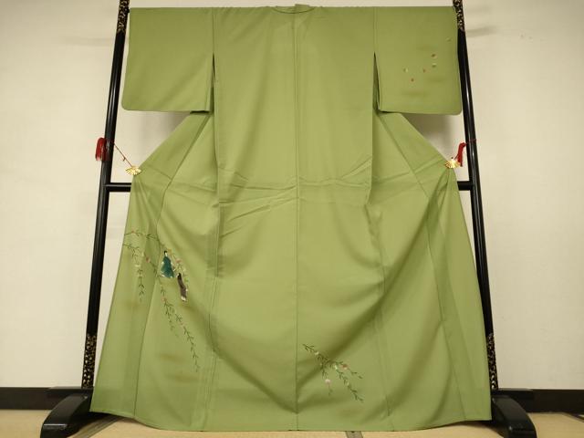 平和屋着物＊夏物　訪問着　絽　人物草花文　金彩　ロング丈　洗える着物　AABD8936jd