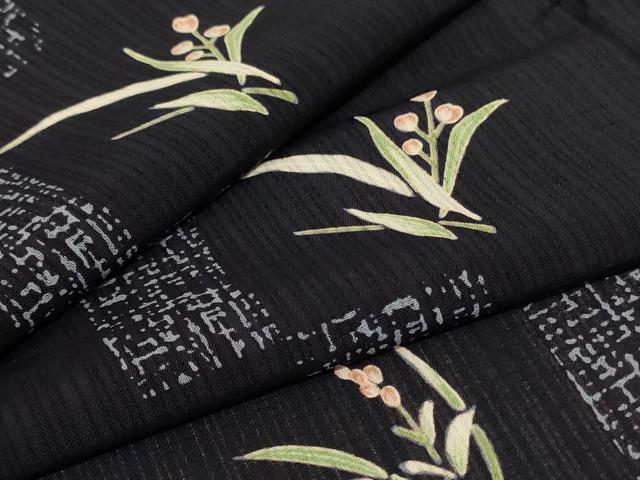 平和屋着物＊夏物　小紋　紗　草花文　洗える着物　未使用　AABD8973jd