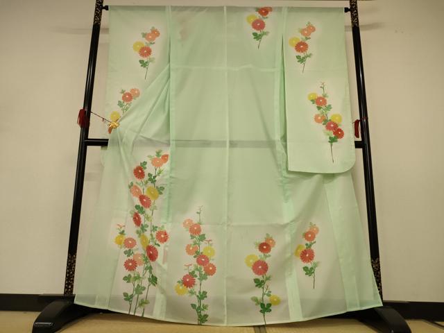 平和屋着物＊夏物　振袖　絽　草花文　洗える着物　AABD8979jd