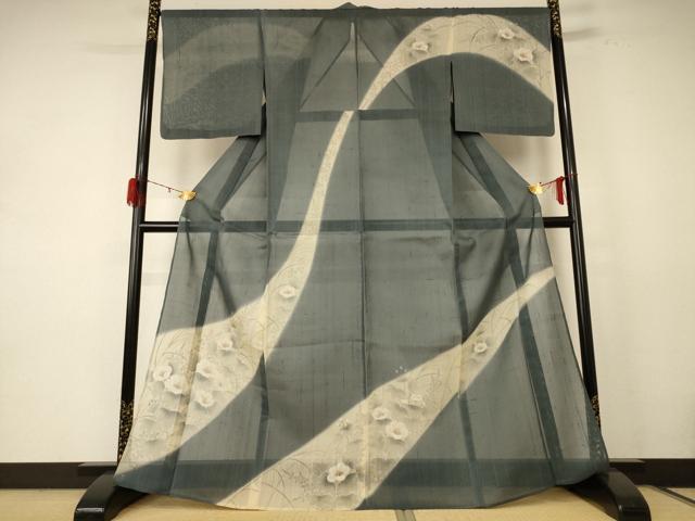 平和屋着物＊夏物　訪問着　紗紬　草花文　正絹　逸品　AABD8997jd