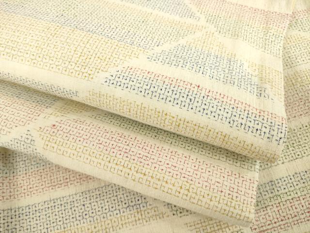 平和屋着物●本場結城紬　重要無形文化財　80亀甲　割付横縞文　正絹　逸品　AABD9322ck