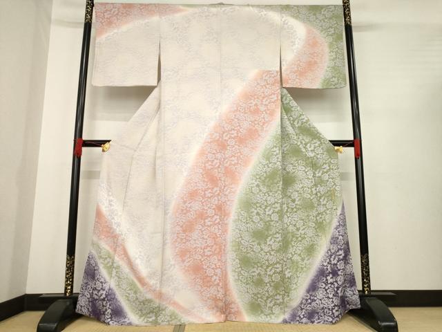 平和屋着物●日展作家　山本唯与志　レリーフ染　訪問着　花唐草文　暈し染め　正絹　逸品　AABD9349ck