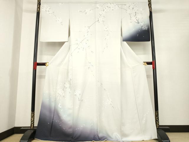 平和屋着物●染織界の匠　村松祥三　訪問着　彩?紙染　手描き　枝桜　暈し染め　正絹　逸品　AABD9369ck