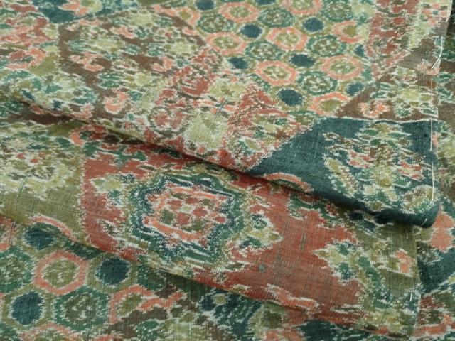 平和屋着物●小千谷紬　更紗花文　正絹　逸品　未使用　AABD9373ck