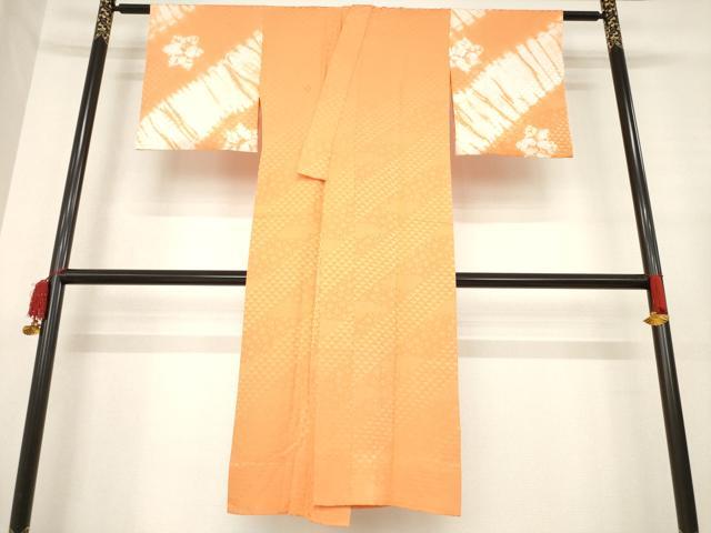 平和屋着物●長襦袢　無双仕立て　絞り　斜縞花地紋　正絹　逸品　AABD9386ck