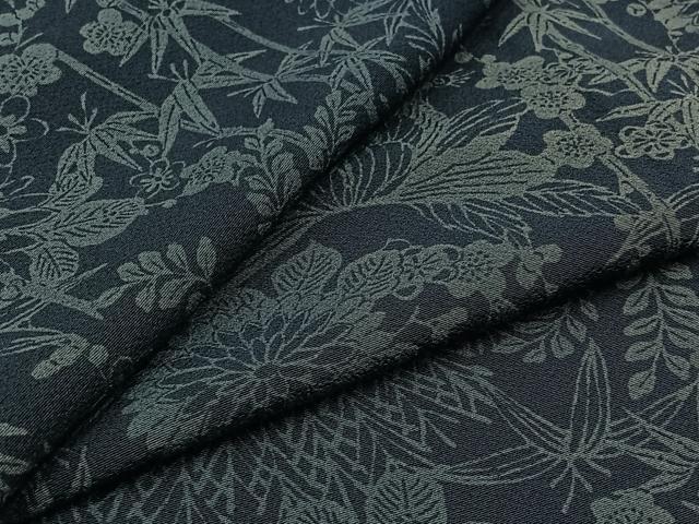 平和屋着物▽上質な小紋　単衣　型染め　草花文　さが美扱い　正絹　逸品　AABD9407jh