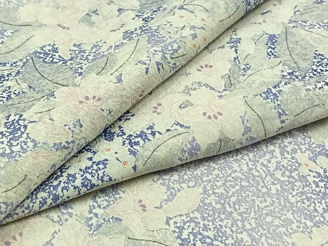 平和屋着物▽上質な小紋　単衣　手描き　草花文　暈し染め　正絹　逸品　AABD9408jh