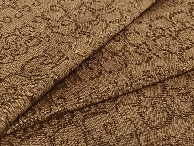 平和屋着物▽上質な紬　単衣　唐草文　正絹　逸品　AABD9467jh