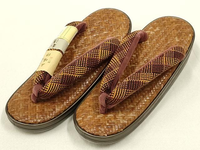 平和屋着物●和装小物　和装草履　網代　本漆　花緒：五嶋紐　逸品　未使用　AABD9717ay