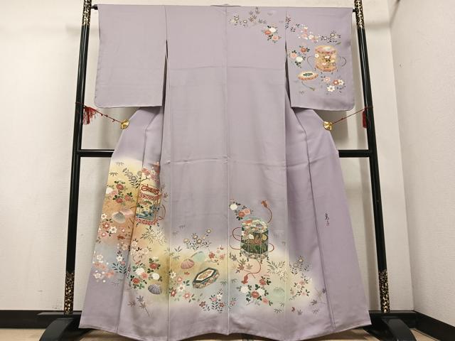 平和屋着物●京友禅の第一人者　松井青々　訪問着　貝桶花文　暈し染め　金彩　正絹　逸品　AABD9816ph