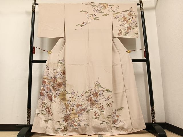 平和屋着物●訪問着　草花文　金彩　正絹　逸品　AABD9848ph