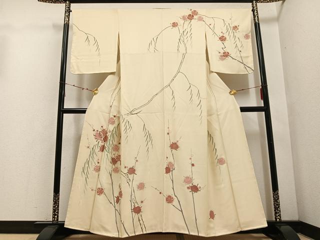 平和屋着物●訪問着　駒刺繍　梅笹　金彩　正絹　逸品　未使用　AABD9857ph