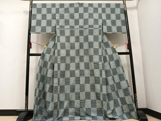 平和屋着物●上質な紬　絞り　市松文　鈴乃屋扱い　正絹　逸品　AABD9865ph