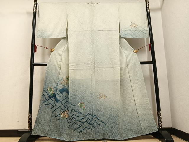 平和屋着物●訪問着　絞り　刺繍　草花文　暈し染め　正絹　逸品　AABD9868ph