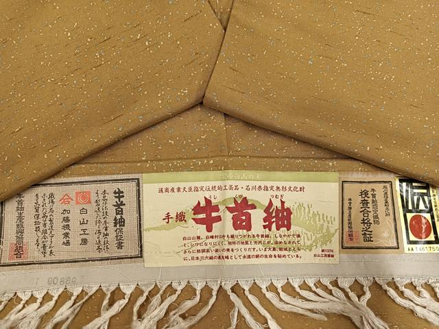 平和屋着物●石川県指定無形文化財　牛首紬　白山工房　手織り　小紋　霞文　証紙付き　正絹　逸品　AABD9877ph