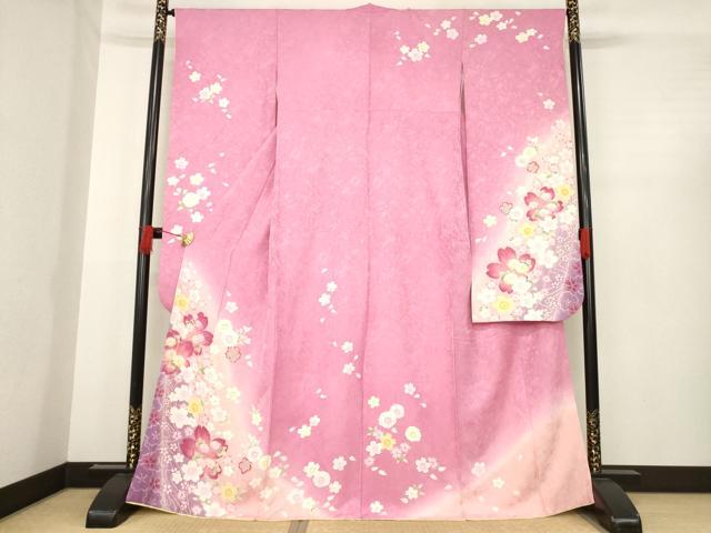 平和屋着物●豪華振袖　舞花文　暈し染め　正絹　逸品　AABD9882ck