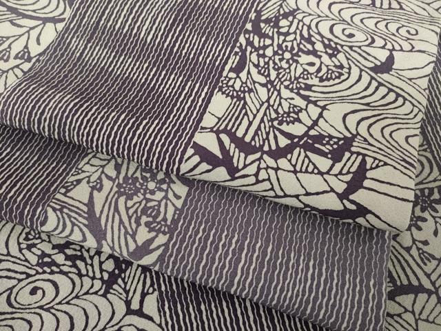 平和屋着物●上質な小紋　型染め　流水草花間道　正絹　逸品　AABD9887ck