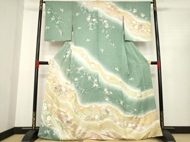 平和屋着物●訪問着　道長花文　金通し地　正絹　逸品　AABD9901ck