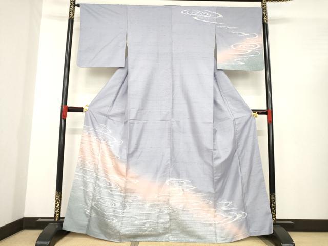 平和屋着物●白山紬　訪問着　流水文　暈し染め　正絹　逸品　AABD9908ck