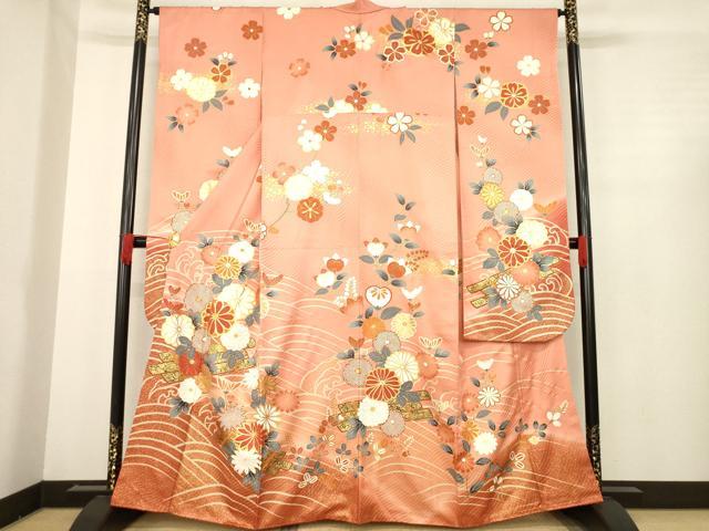 平和屋着物●豪華振袖　駒刺繍　花筏文　金彩　正絹　逸品　AABD9925ck