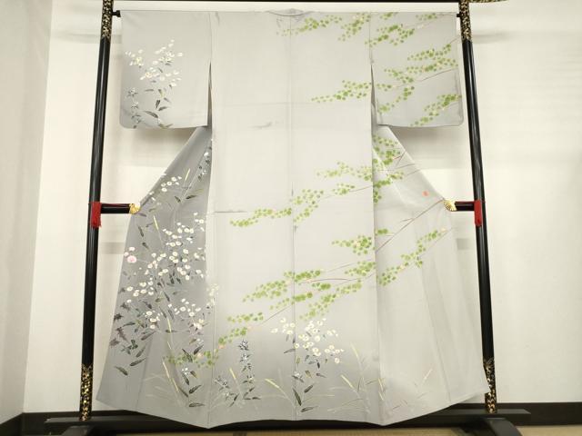 平和屋着物▽本加賀友禅作家　茶谷孝志　訪問着　単衣　枝花文　正絹　逸品　AABD9934ck